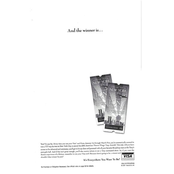 Art | Visa Credit Card Ad New York City Tony Awards Theatre 200s Print ...